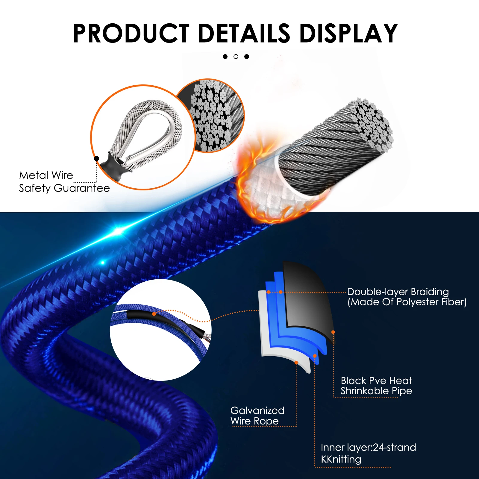 1/2"*8' Steel Wire Core Flip Line Kit Climbing Positioning Rope For ...