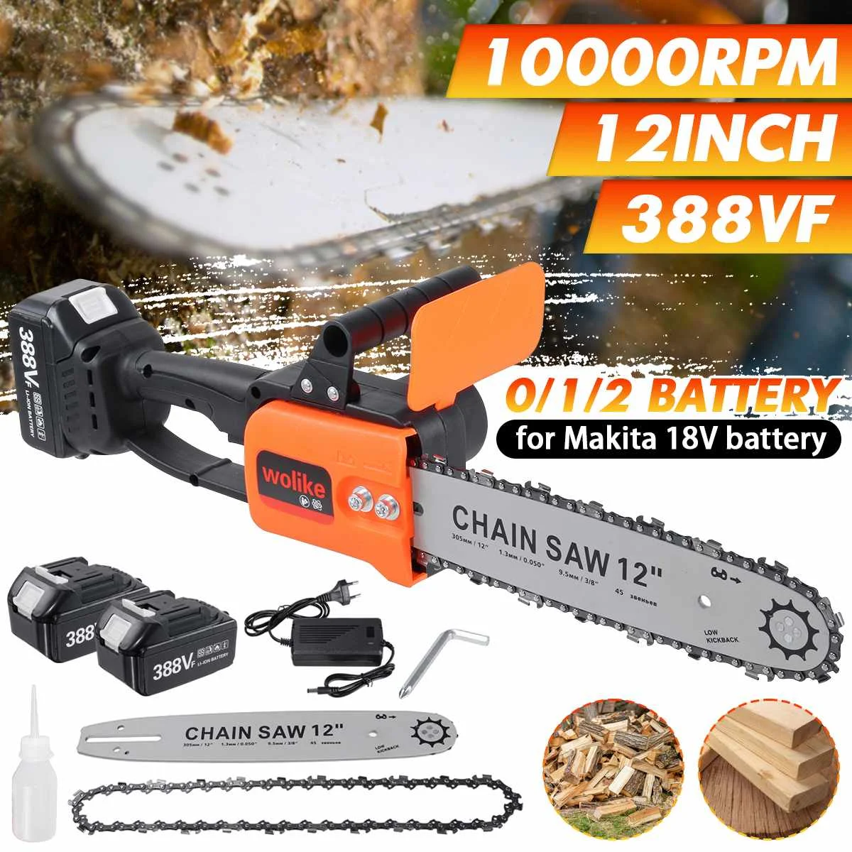 12 Inch 3000W Electric Chain Saw Cordless Pruning ChainSaw Garden Tree ...