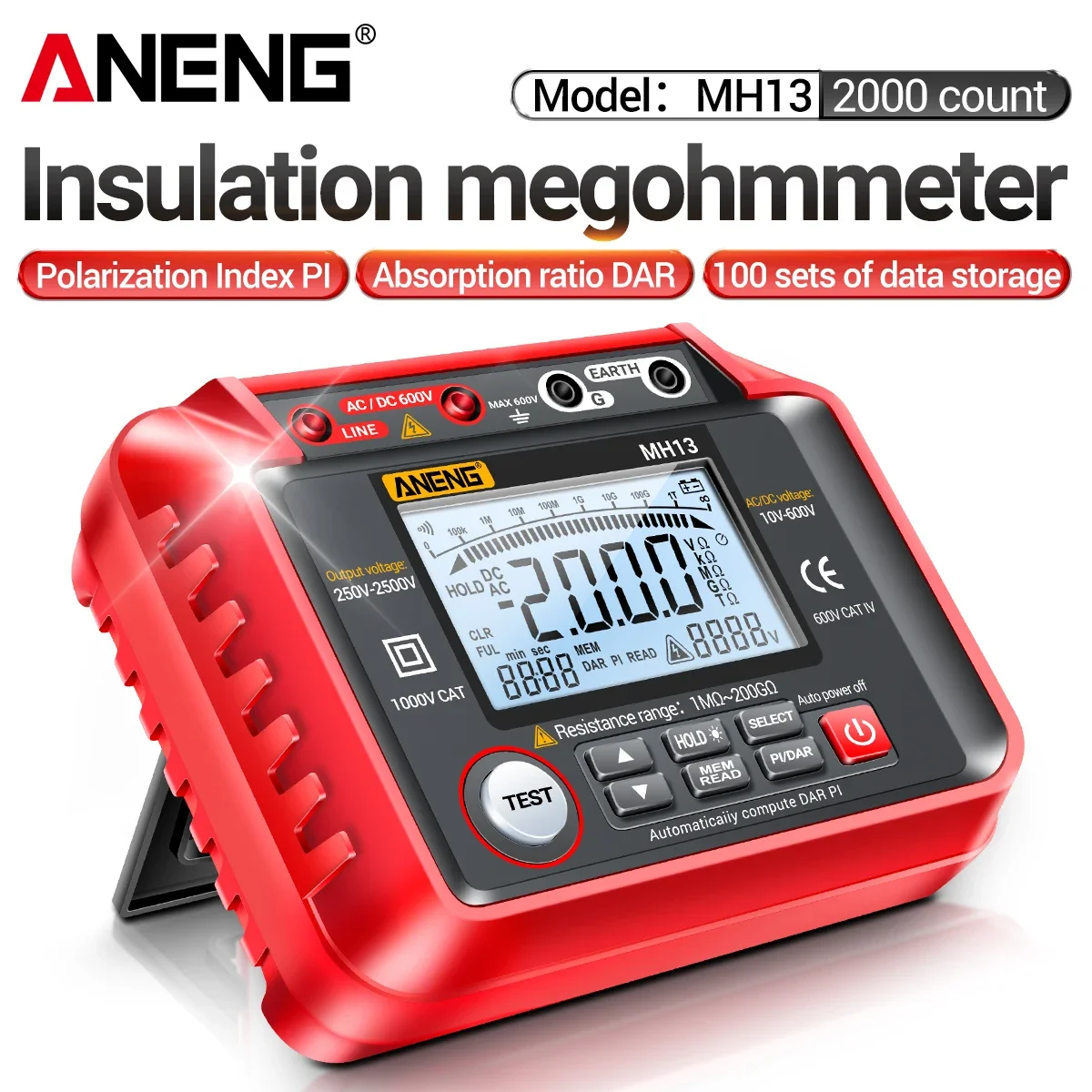 ANENG MH13 Ohm Tester Digital Multimeter Megometro Insulation Earth ...
