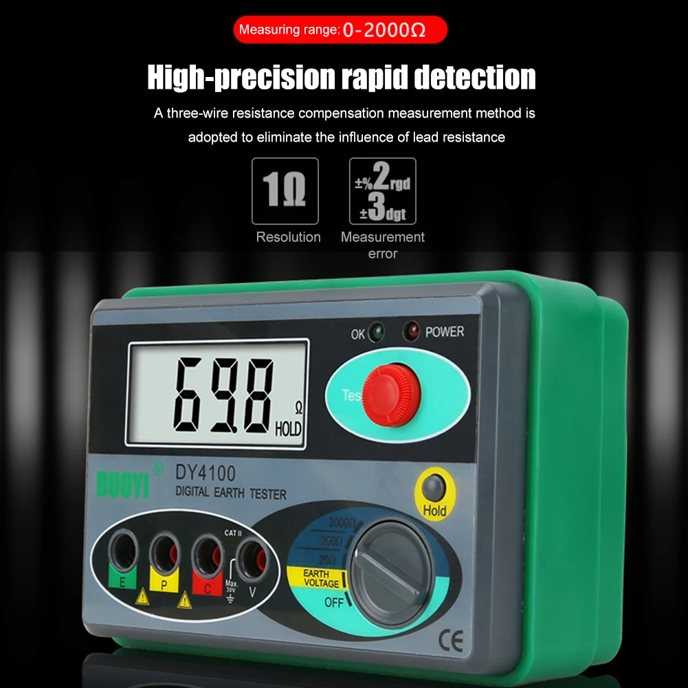 DY4100 Insulation Earth Resistance Ohm Tester Digital Megohmmeter Earth ...