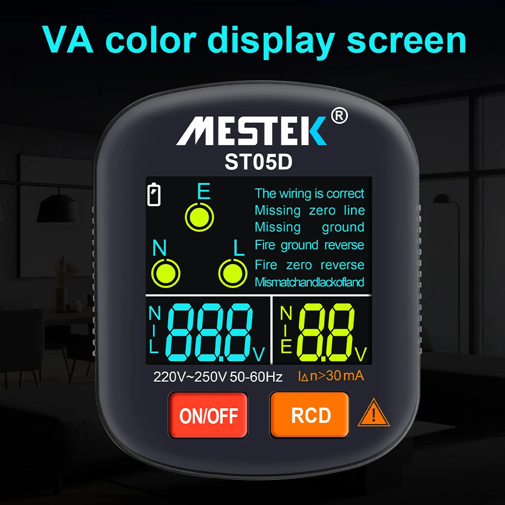Mestek Socket Tester Detector Wiring Electroscope Electric Plug Color Screen Rcd Safety Test