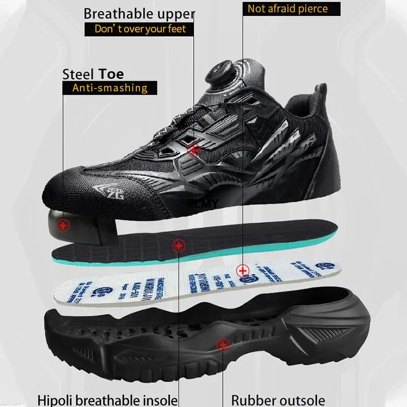 Rotated Button Safety Shoes for Men Steel Toe Working Sneaker New ...