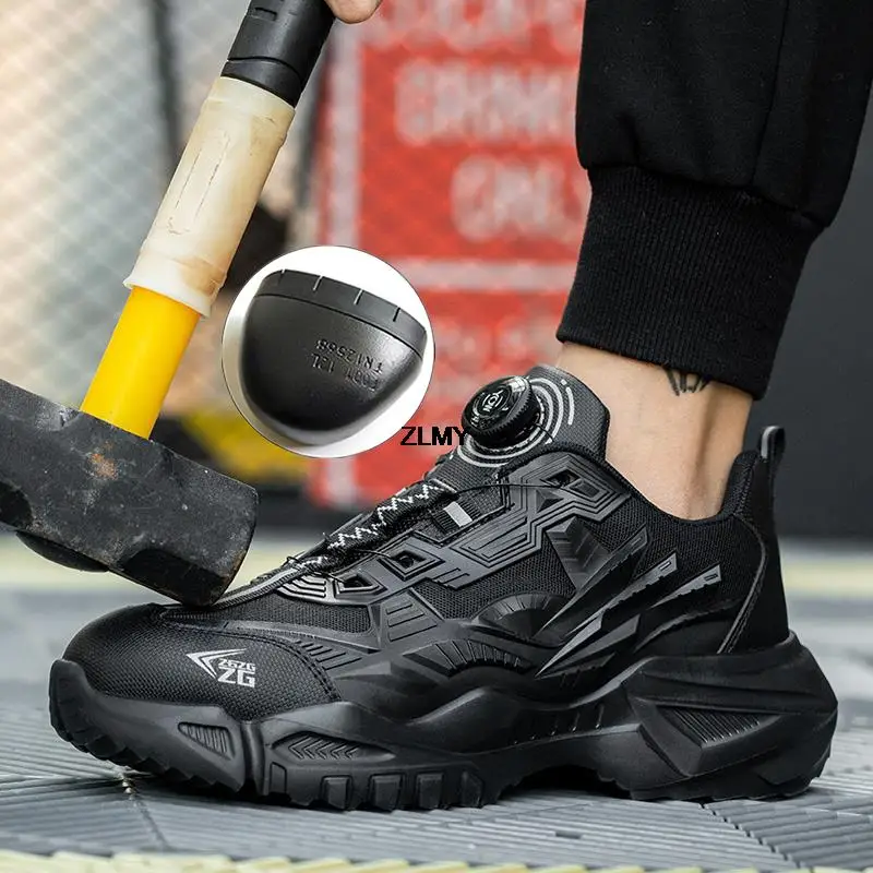 Rotated Button Safety Shoes for Men Steel Toe Working Sneaker New ...