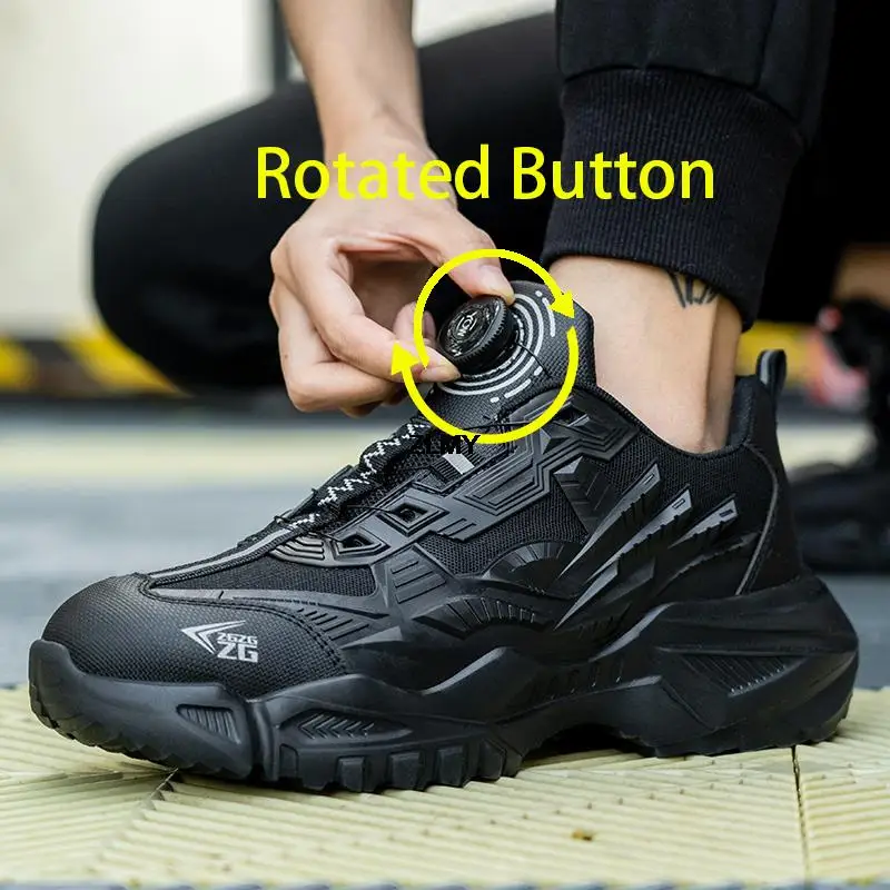 Rotated Button Safety Shoes for Men Steel Toe Working Sneaker New ...