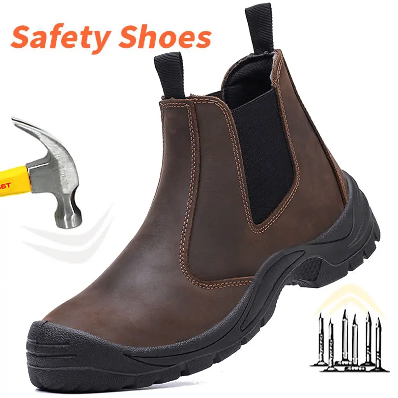 Safety Boots Work for men without lace steel toed toes Full-grain ...