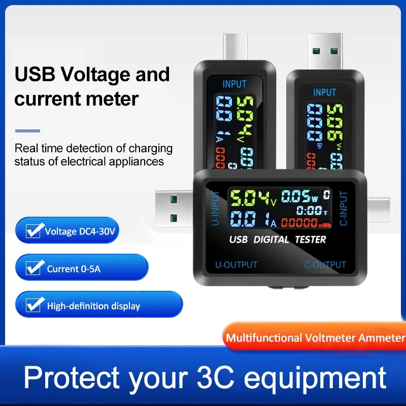 Type-C/USB Voltage Meters Current Voltage Capacity Battery Tester ...
