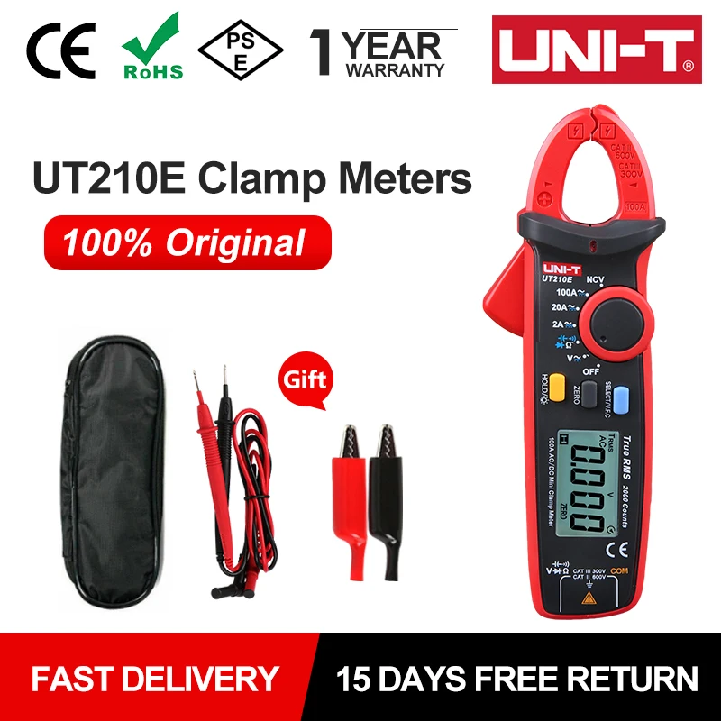 UNI-T UT210E Mini Digital AC DC Current Clamp Meter Voltmeter Clamp ...