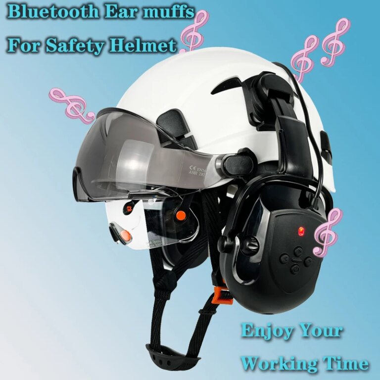 Industrial Safety Helmet With Visors Upgraded Bluetooth Earmuff Noise ...